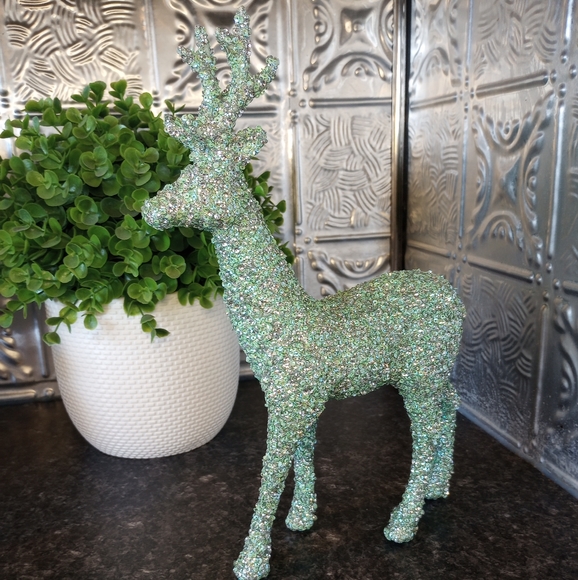 Accents | Sequin Beaded Aqua Deer Statue Sea Blue Glitter Reindeer ...